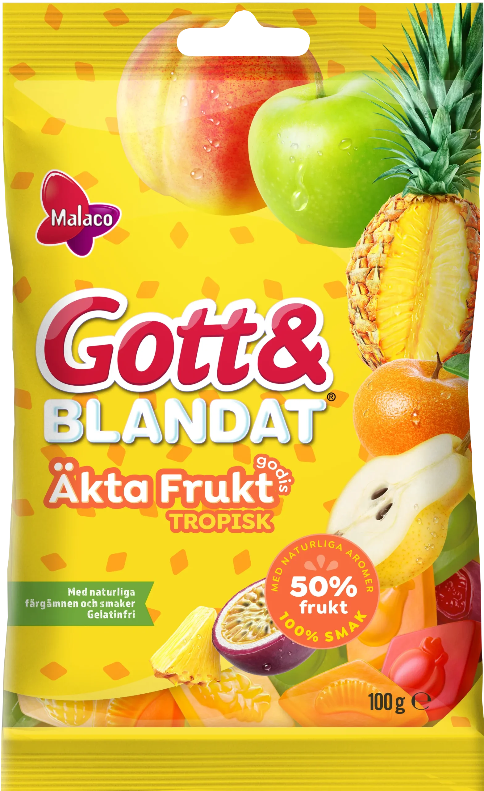 Malaco Gott & Blandat Äkta Fruktgodis Tropisk 100g